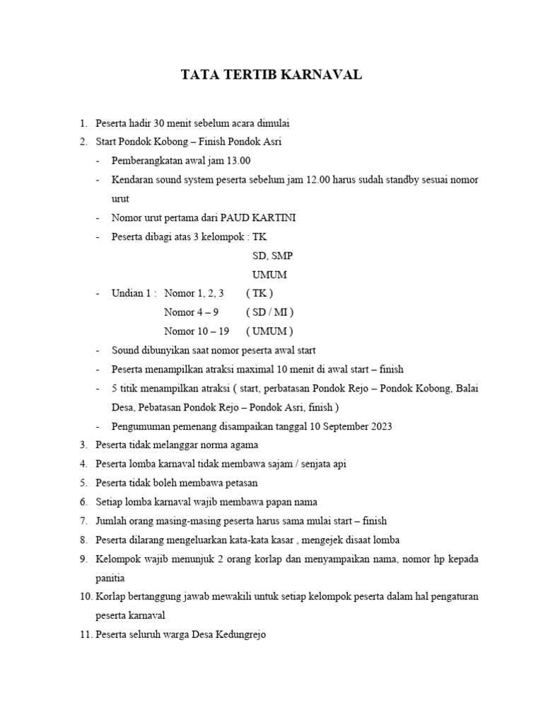 Tata Tertib Karnaval | PDF