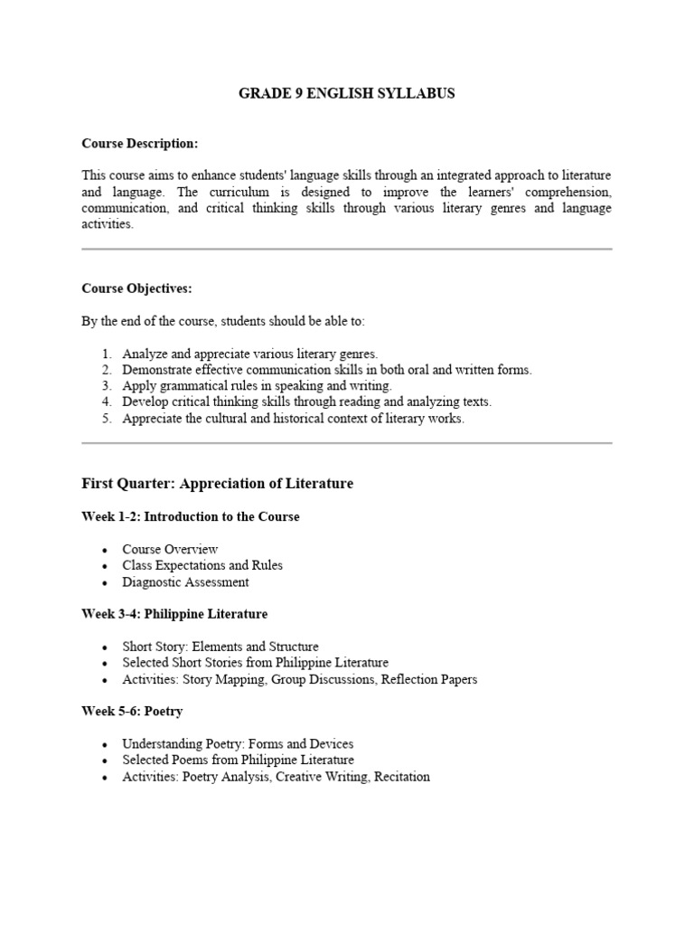 Grade 9 English Syllabus | PDF | Writing | Essays