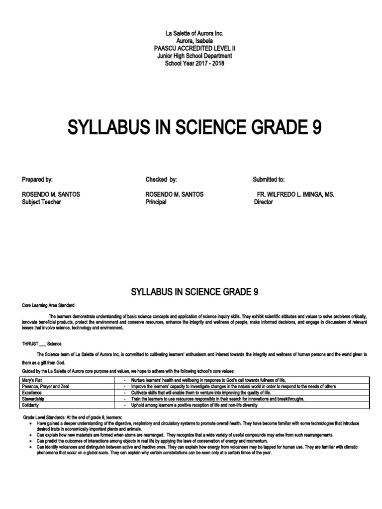 LSA Science 9 Syllabus | PDF | Genetics | Heredity