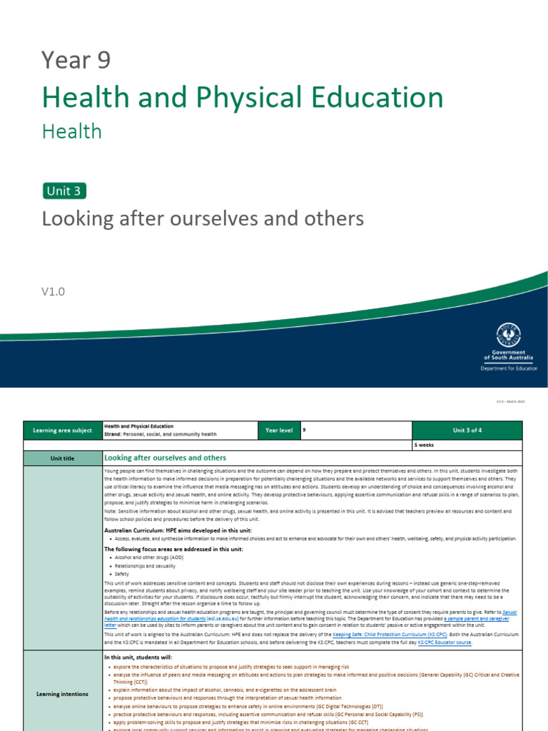 HPE Health Yr9 Unit3 LookingAfterOurselvesAndOthers | PDF | Risk ...