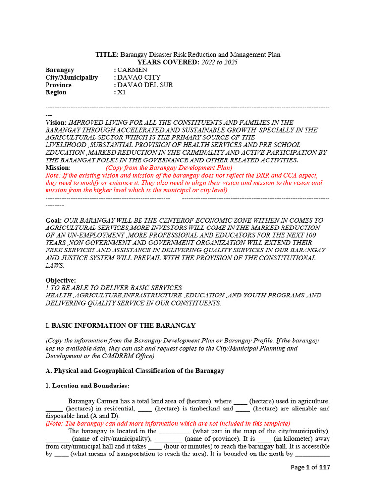 Oplan Listo BDRRM Plan Template - Final | PDF | Disaster Risk Reduction ...
