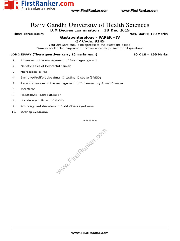 Gastroenterology Exam Topics | PDF