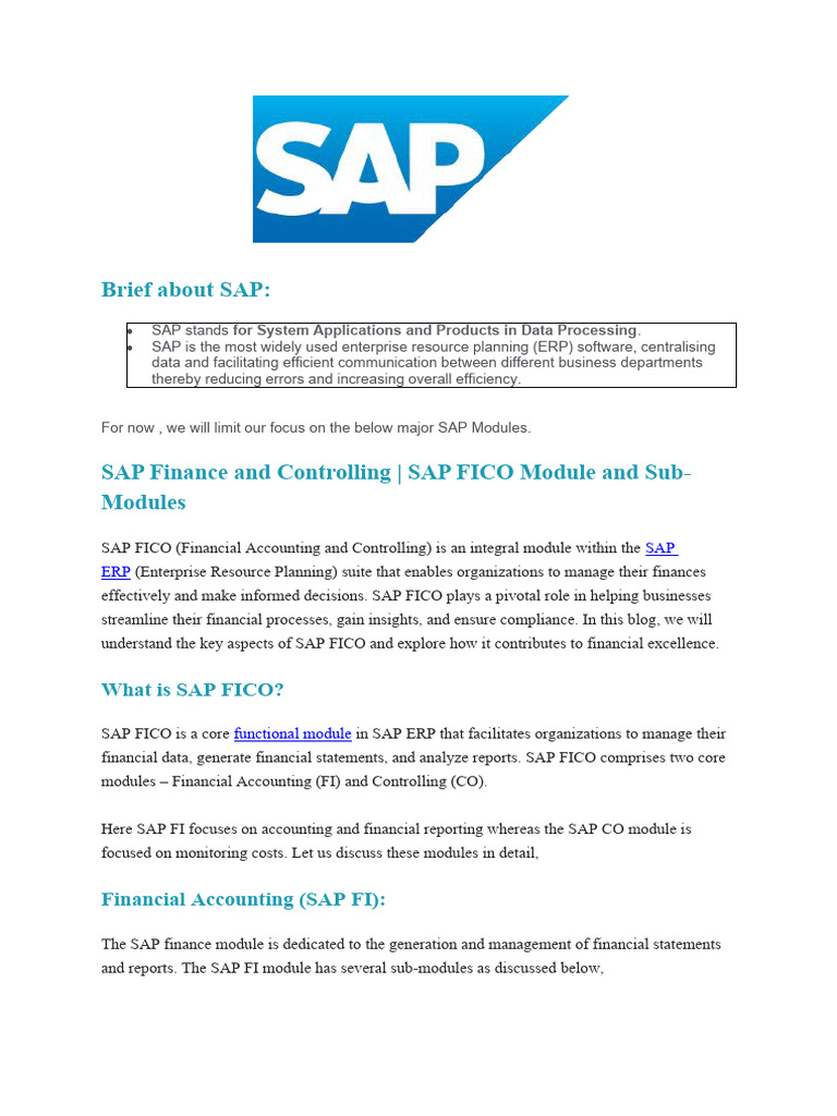 Brief About SAP:: What Is SAP FICO? | PDF | Enterprise Resource Planning | Accounts Payable