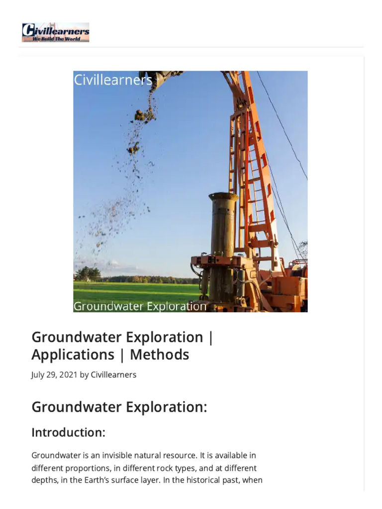 Groundwater Exploration _ Applications _ Methods - Civillearners | Download Free PDF ...