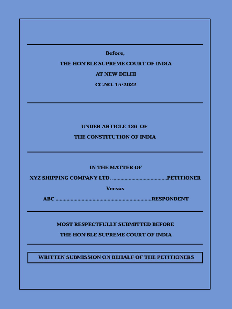 Problem 1 COVER PAGE Petitioners-Memorial | PDF Problem 1 COVER PAGE Petitioners-Memorial | PDF