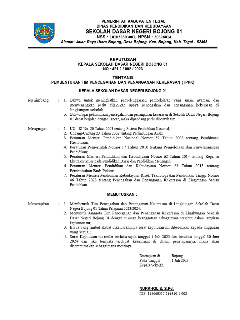 KELOMPOK - 5 - SK Tim Pencegahan Dan Penanganan Kekerasan Di Lingkungan Satuan Pendidikan | PDF