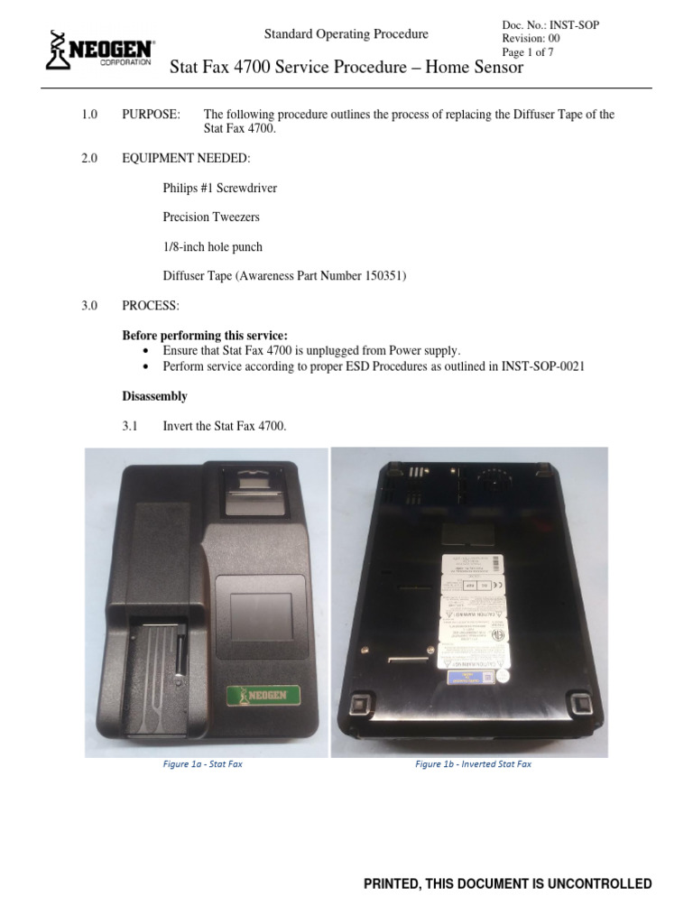 Stat Fax 4700 Service Procedure - Diffuser Tape | PDF | Equipment ...