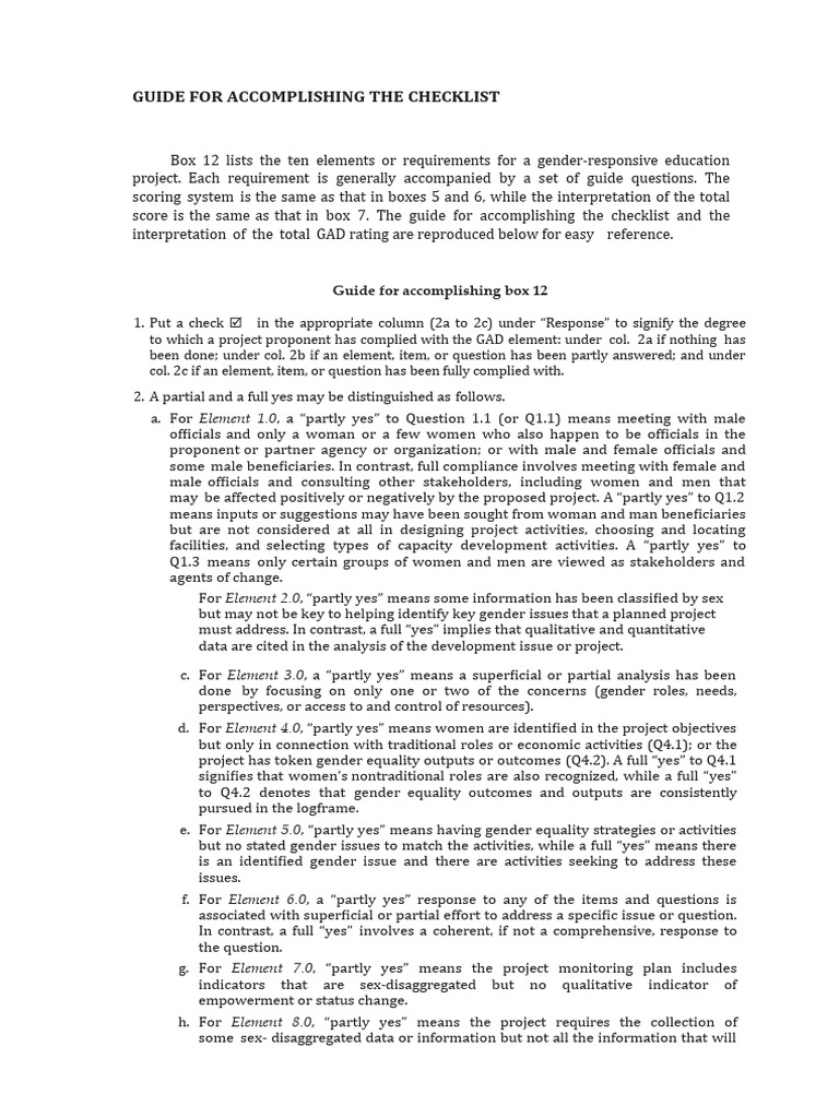 Box 12. GUIDE FOR ACCOMPLISHING THE CHECKLIST - Education | PDF ...