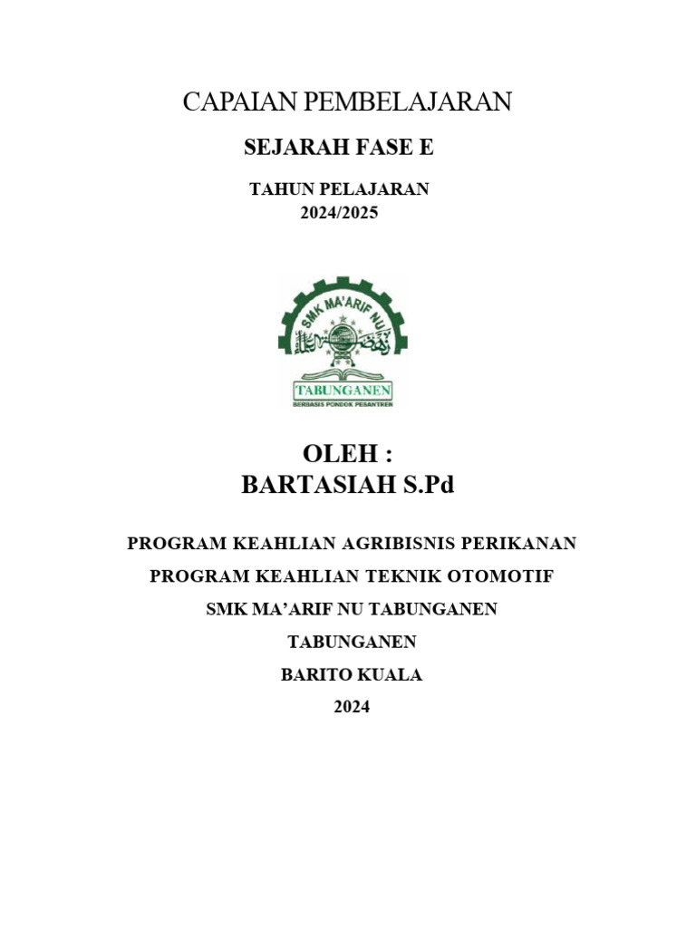 CP Sejarah Fase e Oleh Bartasiah | PDF