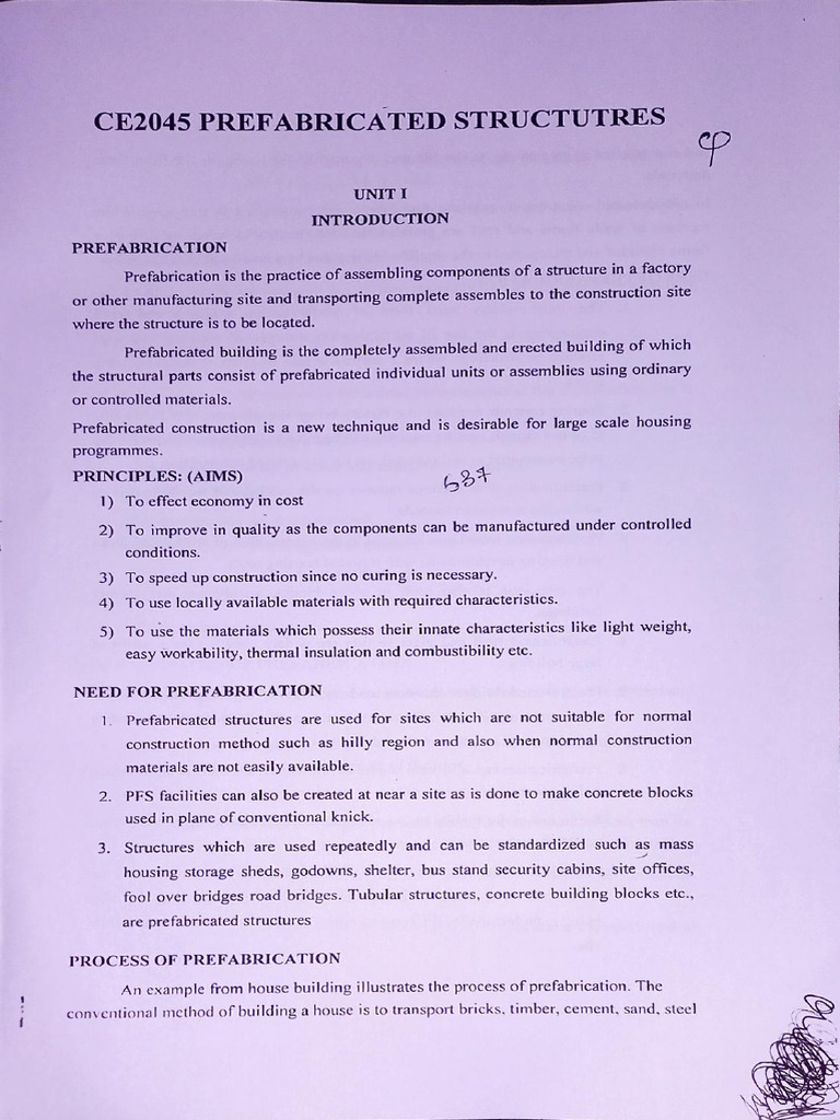 Prefabricated Structures Unit 1 | PDF