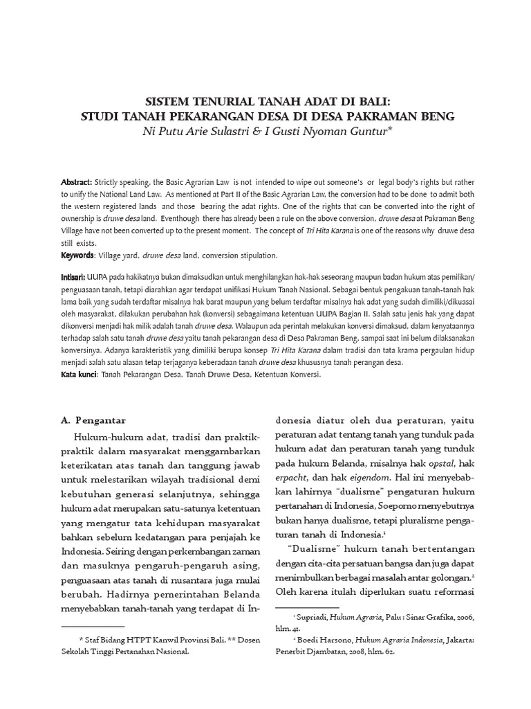 Sistem Tenurial Tanah Adat Bali | PDF