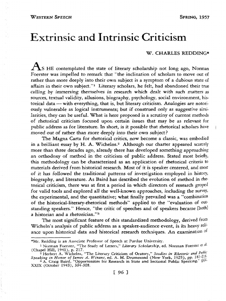 Extrinsic and Intrinsic Criticism | PDF | Rhetoric | Methodology