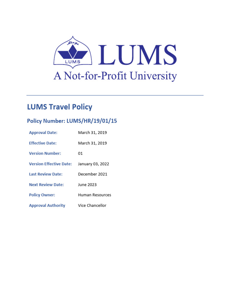 LUMS Employee Travel Guidelines | PDF | Payroll | Expense