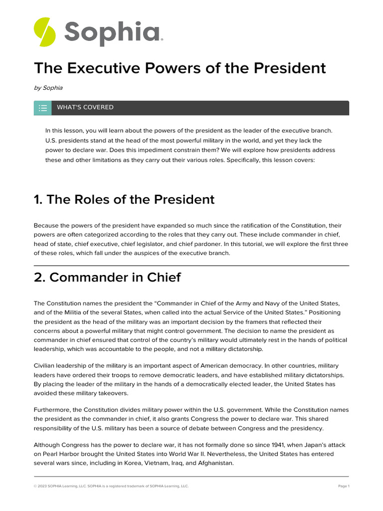 The Executive Powers of The President | PDF | American Government ...
