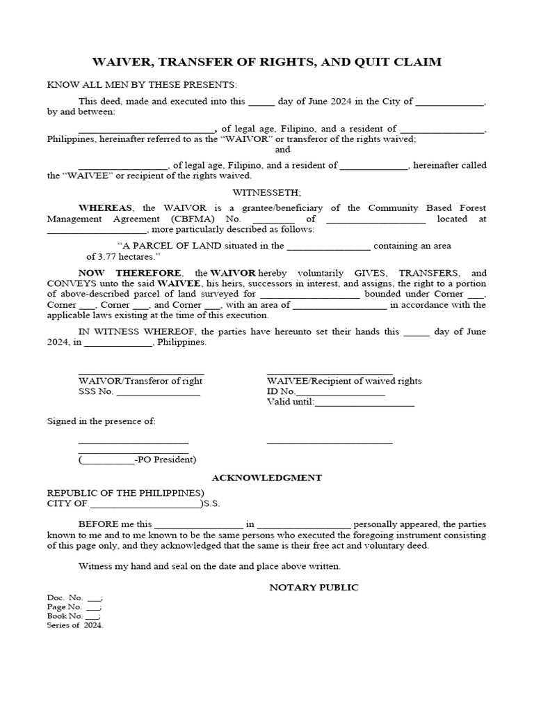 Waiver and Transfer of Rights Document | PDF | Waiver | Private Law