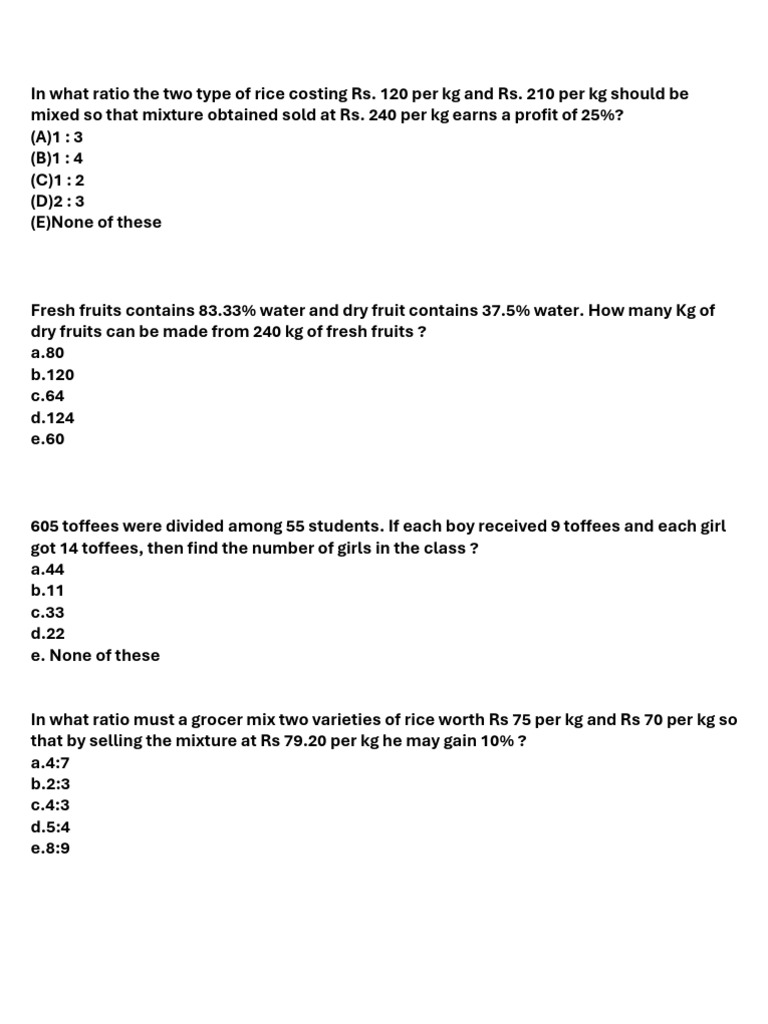 ALLIGATION QUESTIONS | Download Free PDF | Ratio