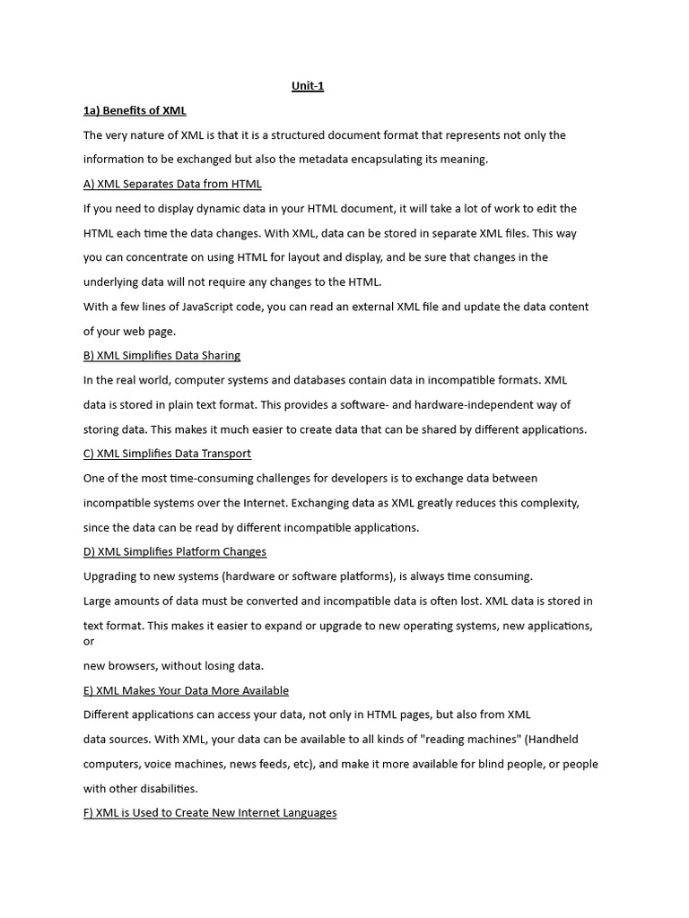 Unit-1 1a) Benefits of XML | PDF | Soap | Xslt