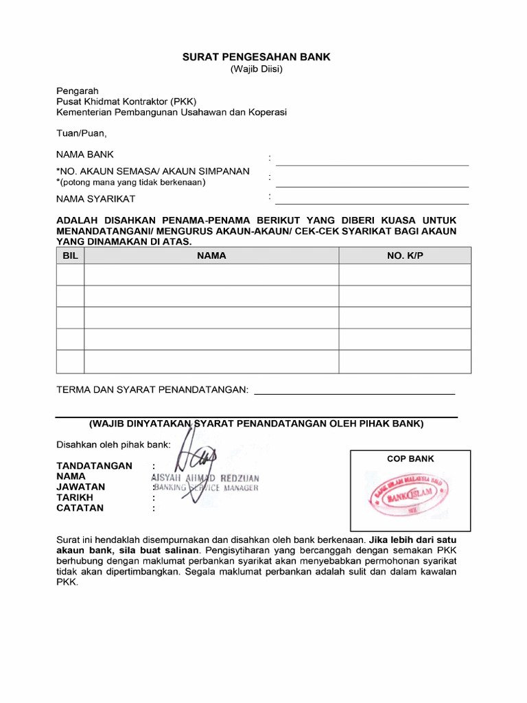 Surat Pengesahan Bank | PDF