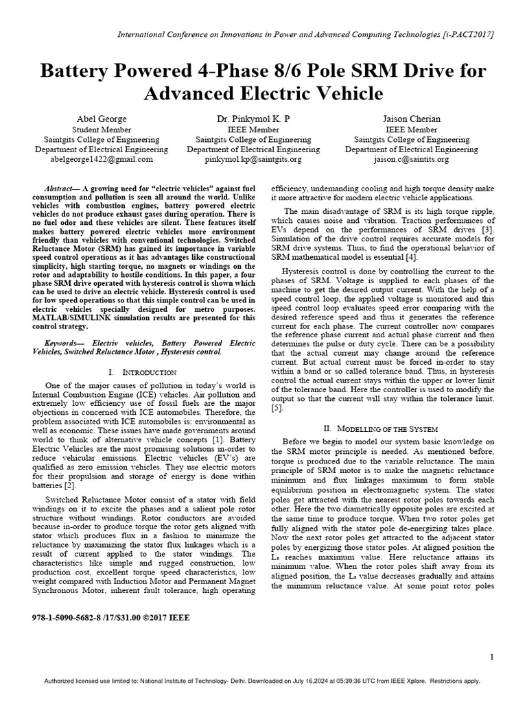 Battery Powered 4-Phase 8-6 Pole SRM Drive For Advanced Electric ...