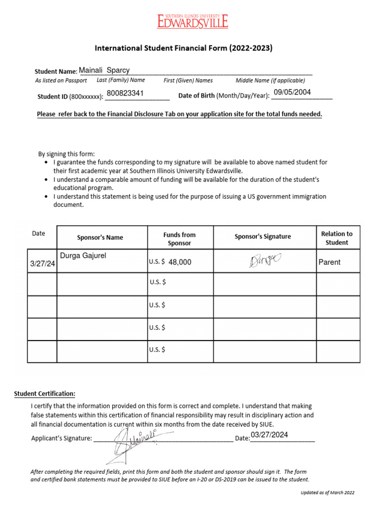 International Student Financial Form 2022-23 | PDF | Government And ...