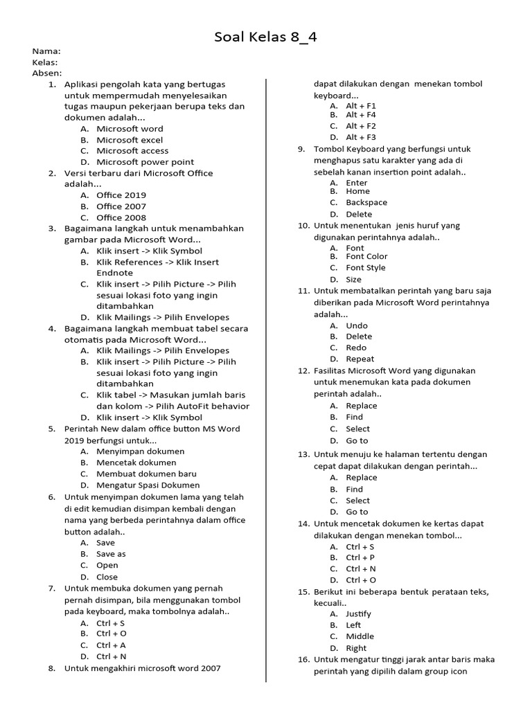 Soal Kelas 8 - 4 (Cetak) | PDF