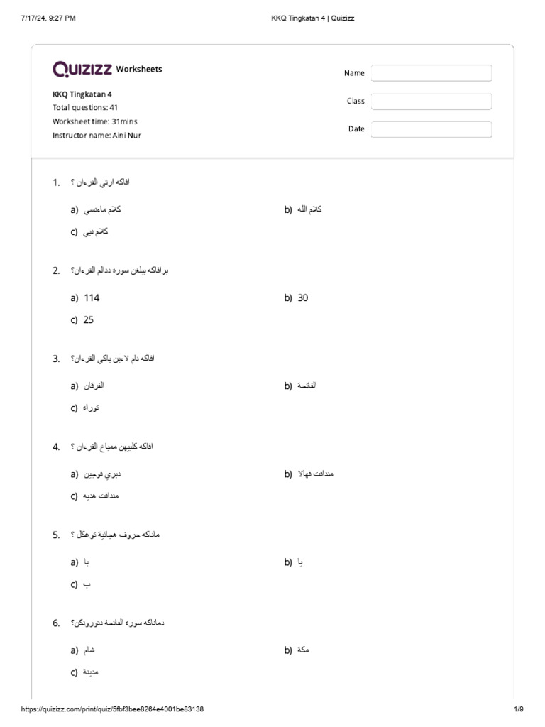 KKQ Tingkatan 4 _ Quizizz | PDF