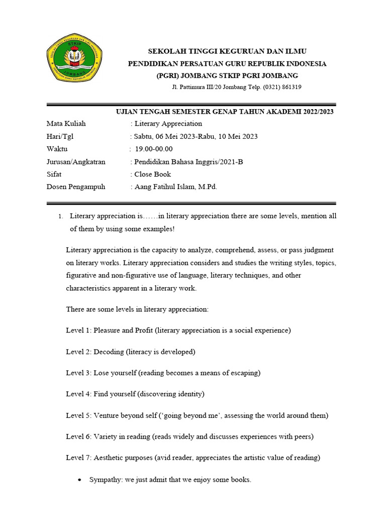 Nattika - 207720 - 2020B - Uts Literary Appreciation-2021 B | PDF | Intertextuality | Idea