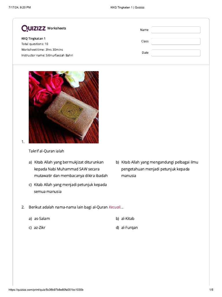 Soalan KKQ Tingkatan 1 | PDF