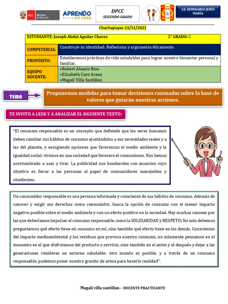Aguilar Chavez Joseph Abdul FICHA DPCC 2°ABC | PDF | Bienestar | Las emociones