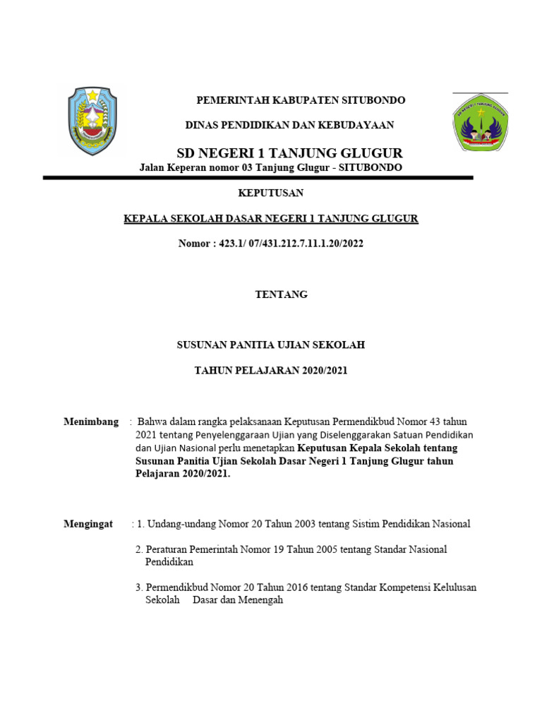 SK SUSUNAN PANITIA PENGAWAS UJIAN 2022 | PDF SK SUSUNAN PANITIA PENGAWAS UJIAN 2022 | PDF