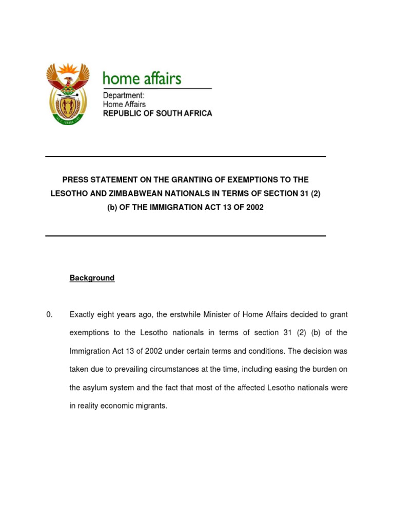 Lesotho Exemption Permit Update 2024 | PDF | Travel Visa | Freedom Of ...
