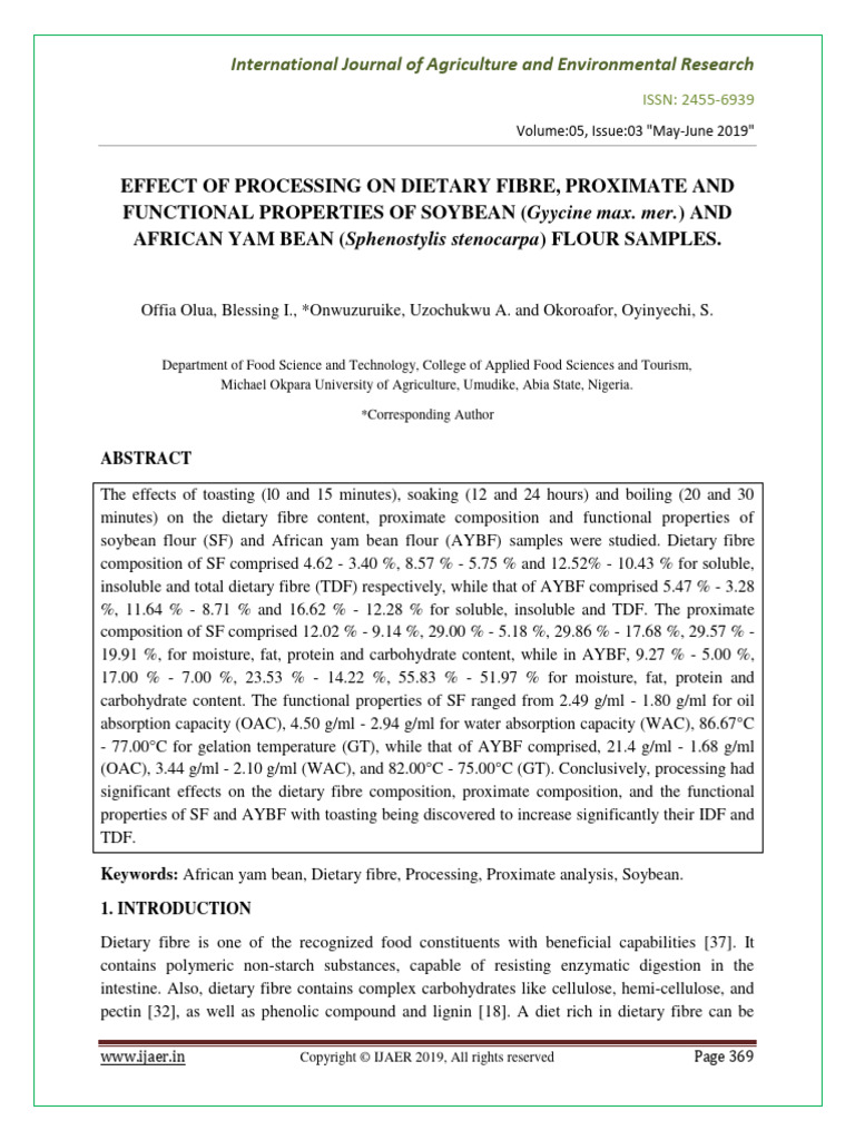 EFFECT OF PROCESSING ON DIETARY FIBRE, PROXIMATE AND FUNCTIONAL ...