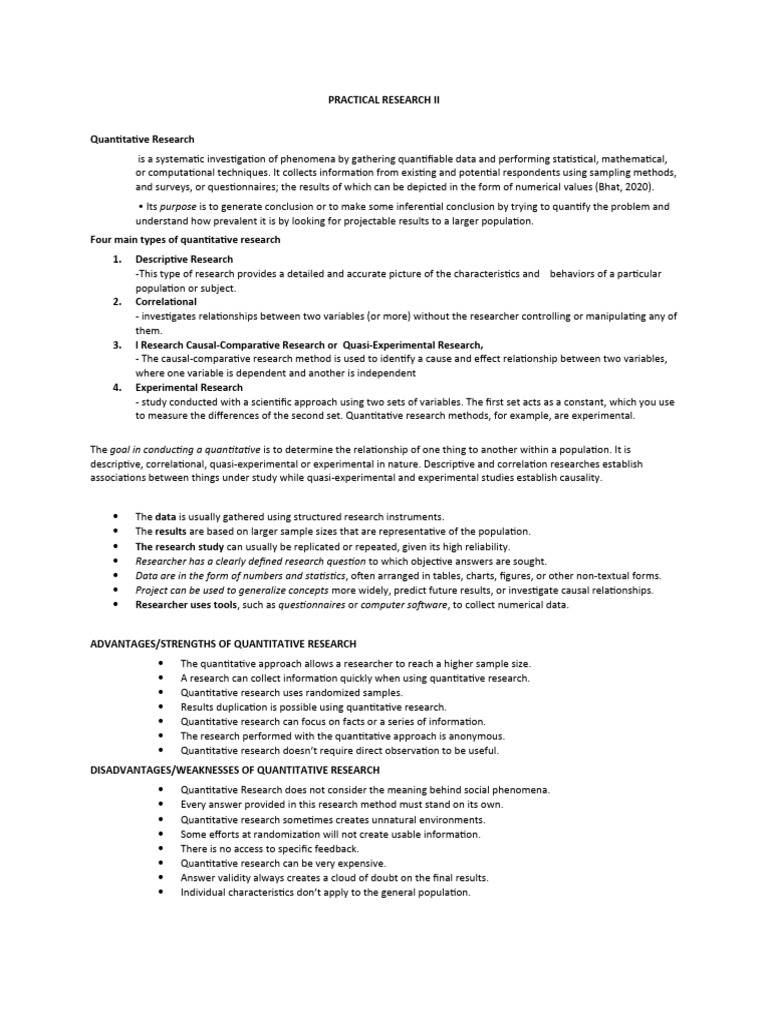 PRACTICAL RESEARCH II | PDF | Quantitative Research | Methodology