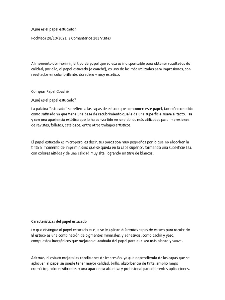 Papel Estucado: Tipos y Características | PDF | Papel | Tinta