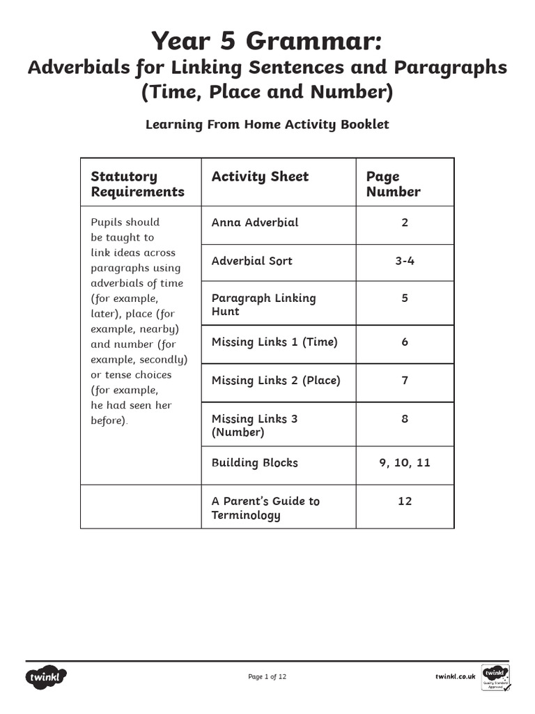t2 e 2551 Year 5 Grammar Adverbials For Linking Sentences Ver 4 | PDF | Adverb | Syntax