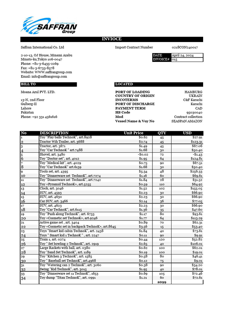 Saffran Group Invoice New | PDF