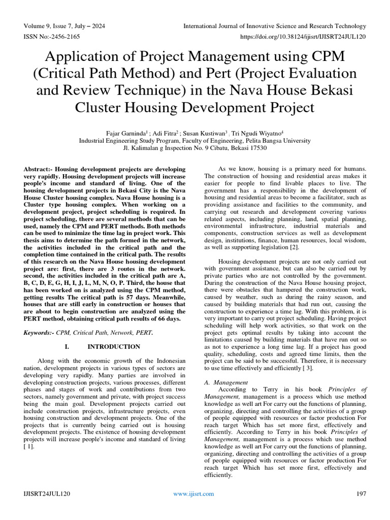 Application Of Project Management Using Cpm Critical Path Method And