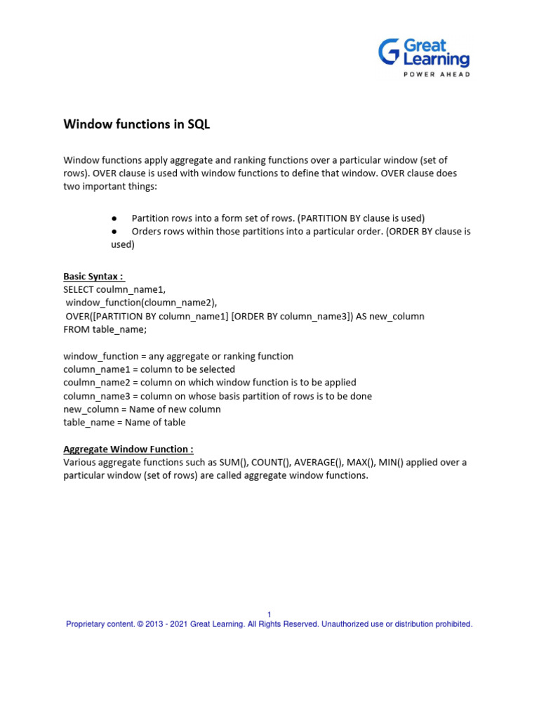 Windows Function Sql Pdf Databases Computing 5070