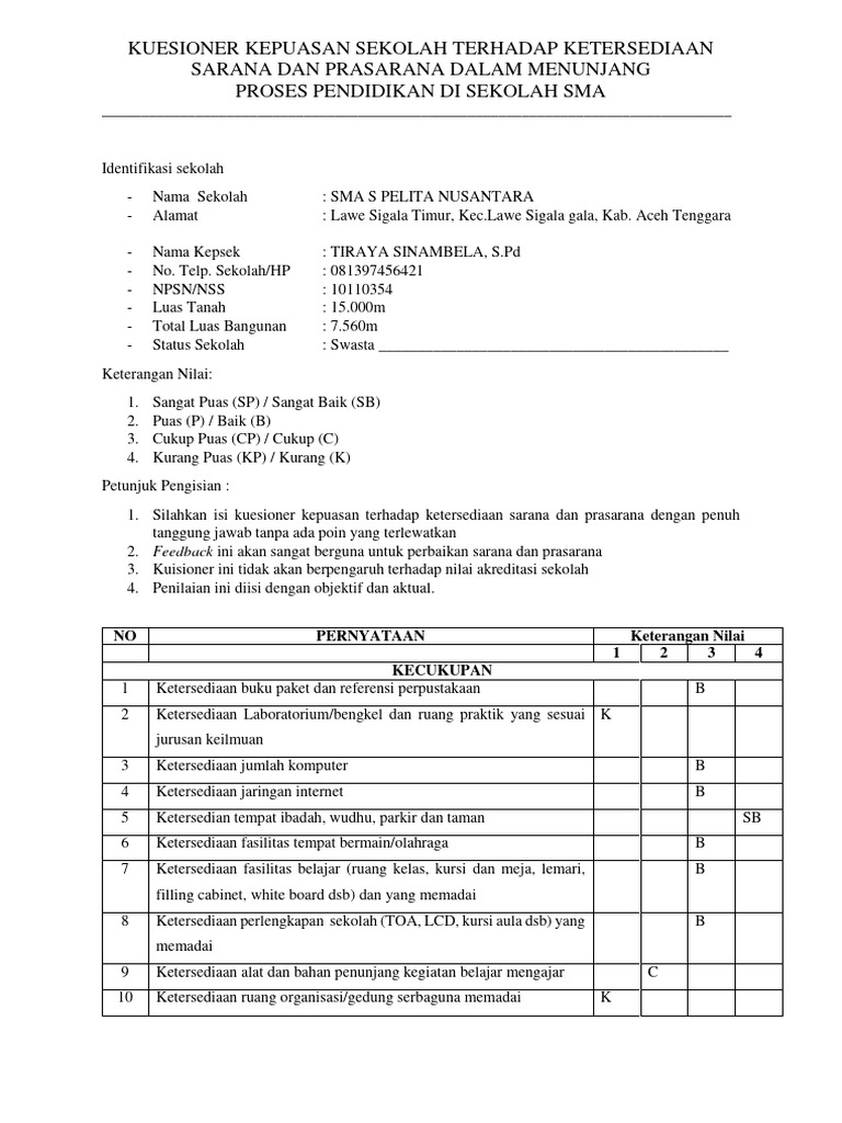 KUESIONER SMA EDIT - UPDATE 2 Cetak | PDF