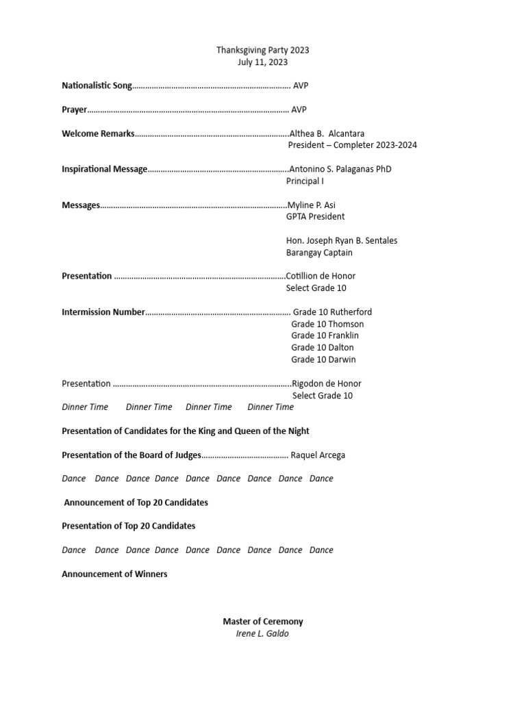 Thanksgiving Party 2023 Program | PDF