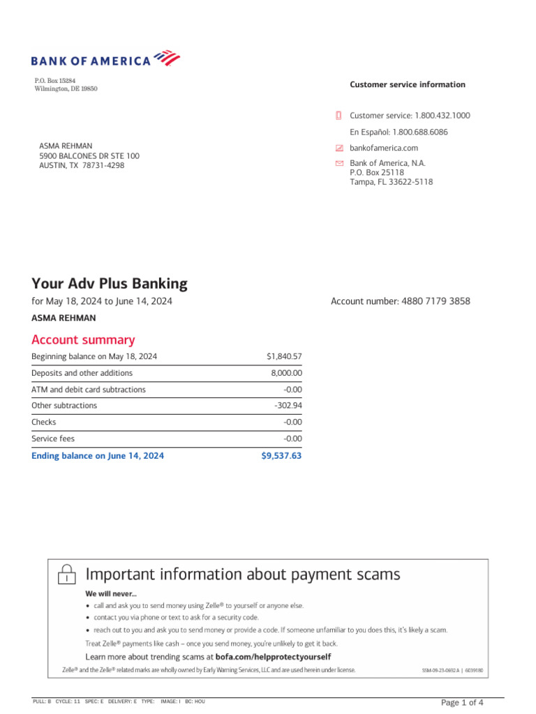 Bank of America Account Statement Jun 24 | PDF | Credit Card | Deposit ...