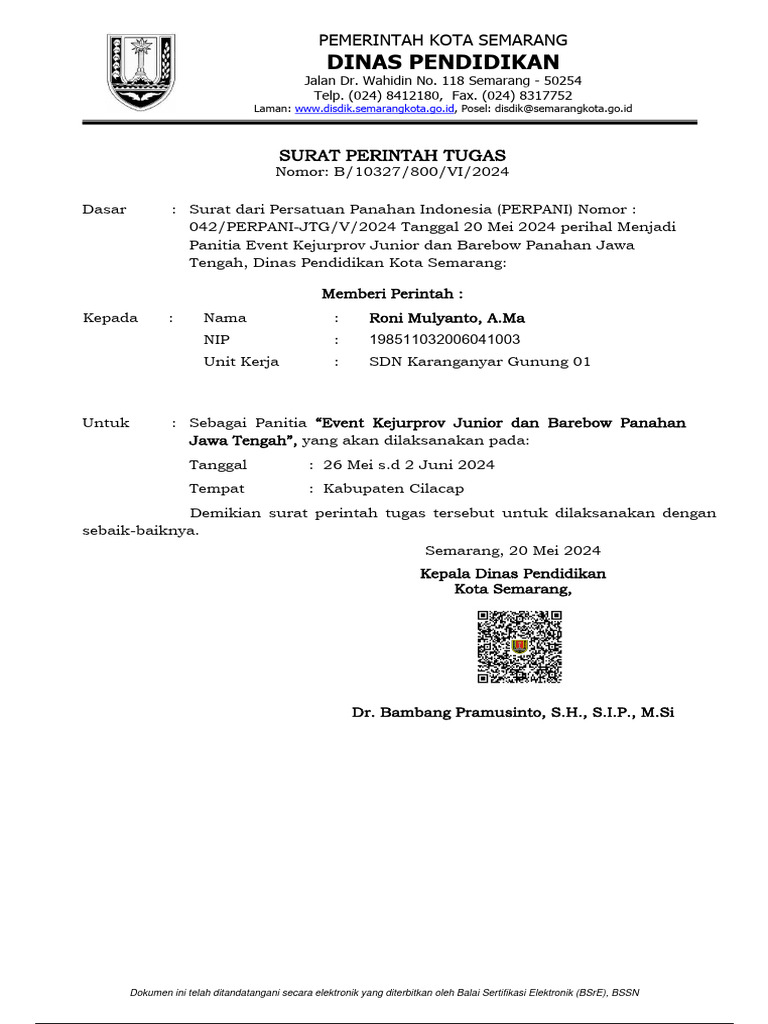 Surat Tugas Roni Mulyanto, A.ma | PDF