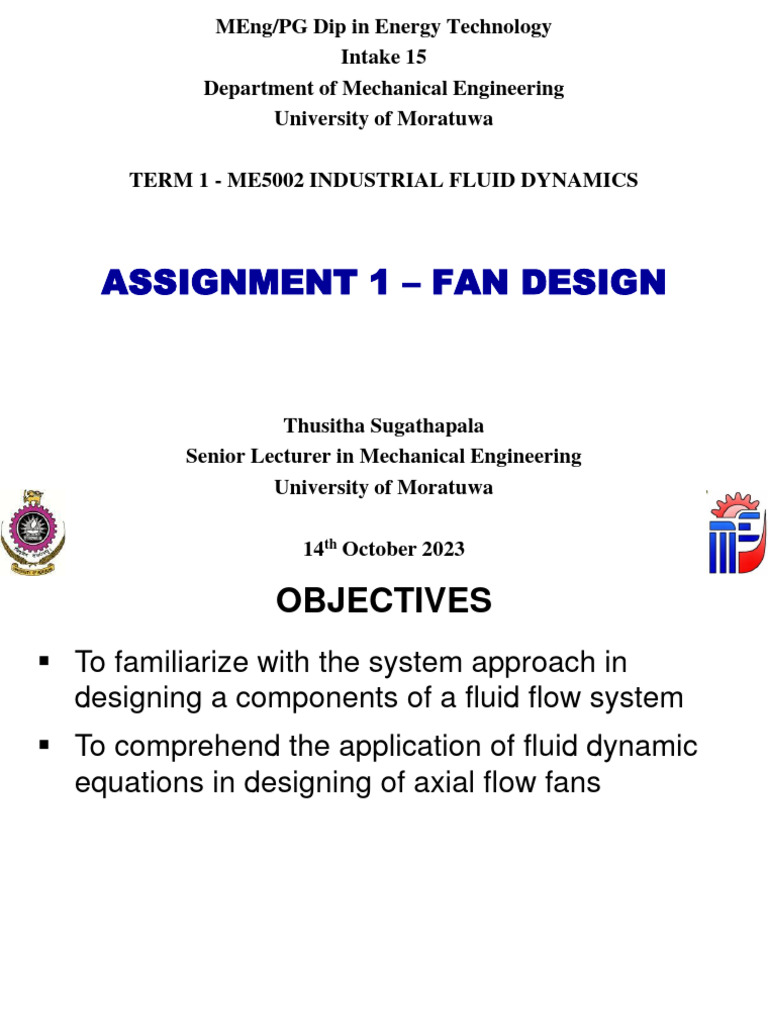 Assignment 1 - Fan Design | PDF | Fluid Dynamics | Flow Measurement