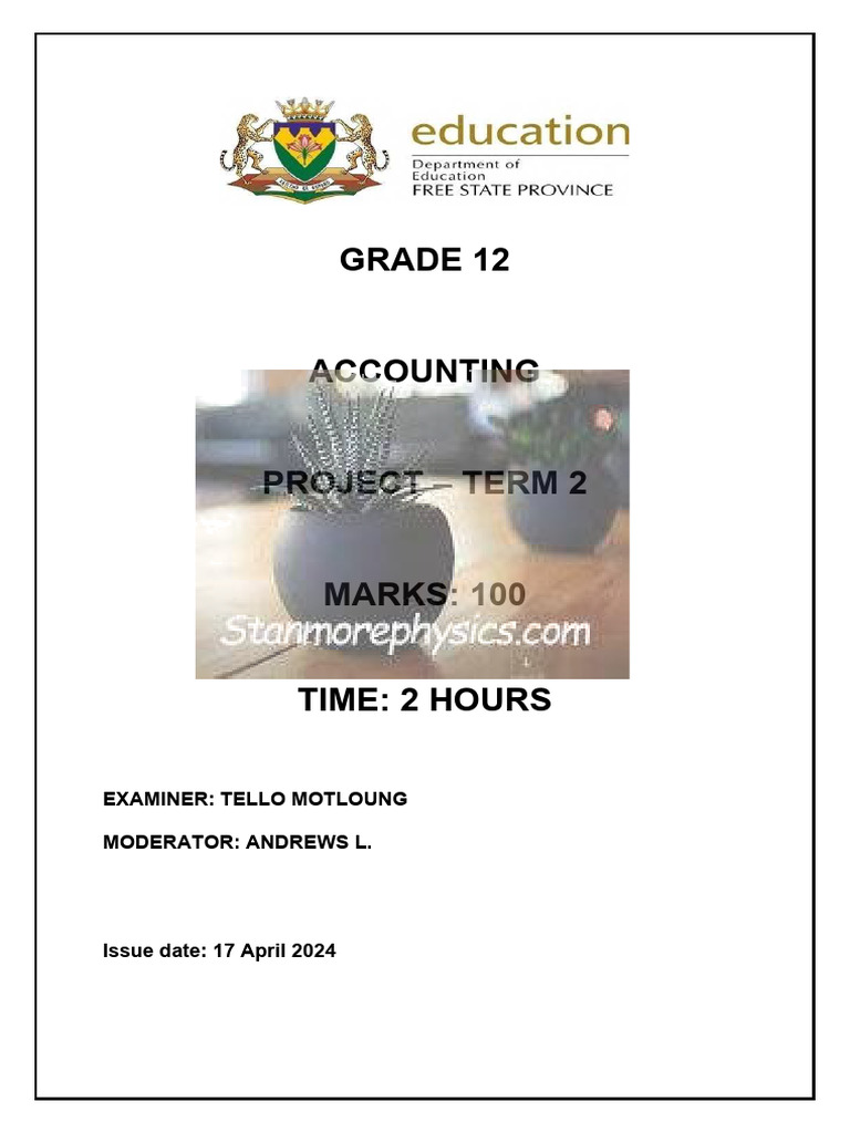 FS Accounting Grade 12 Term 2 Project 2024 and Memo | PDF | Audit ...