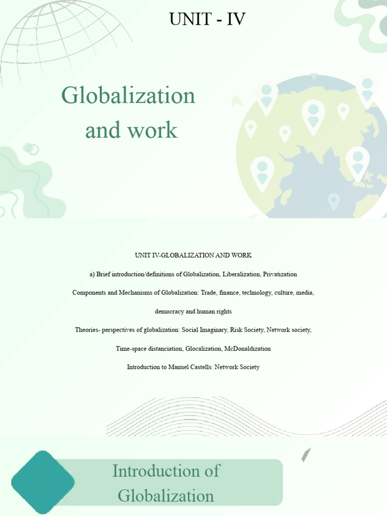 Globalization and Work: Unit - Iv | PDF | Globalization | Privatization