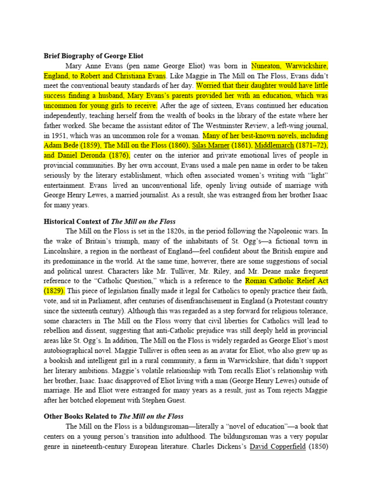 George Eliot's Life and Works | PDF | The Mill On The Floss | George Eliot