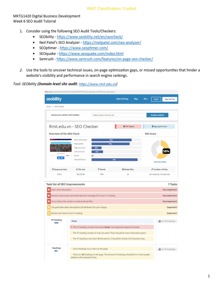 Week 6 SEO Audit Worksheet | PDF | Search Engine Optimization | Websites