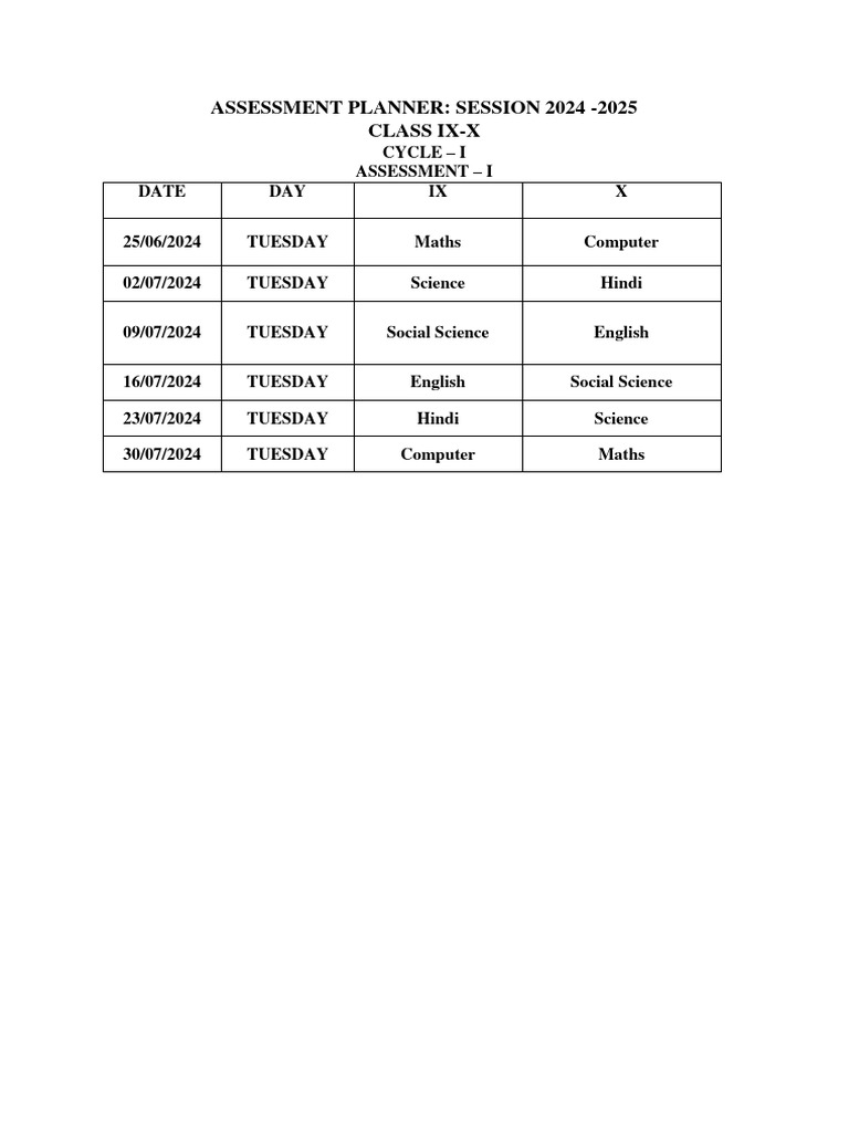 Cycle Test Time-Table IX-X | PDF