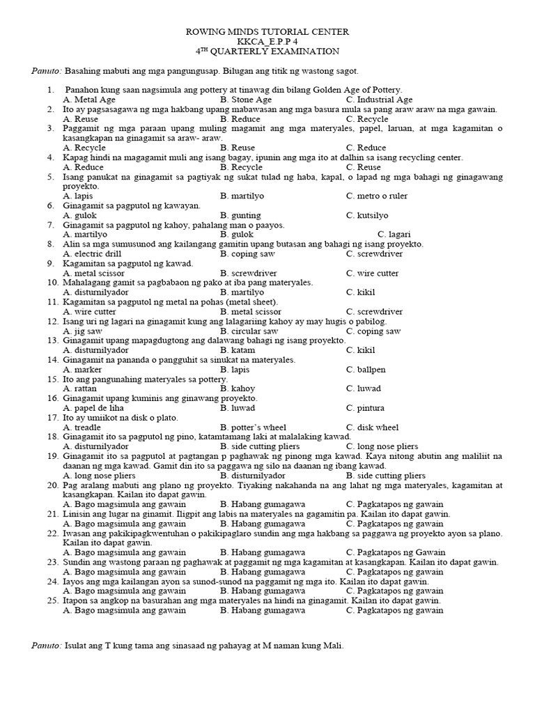 Panuto: Basahing Mabuti Ang Mga Pangungusap. Bilugan Ang Titik NG ...