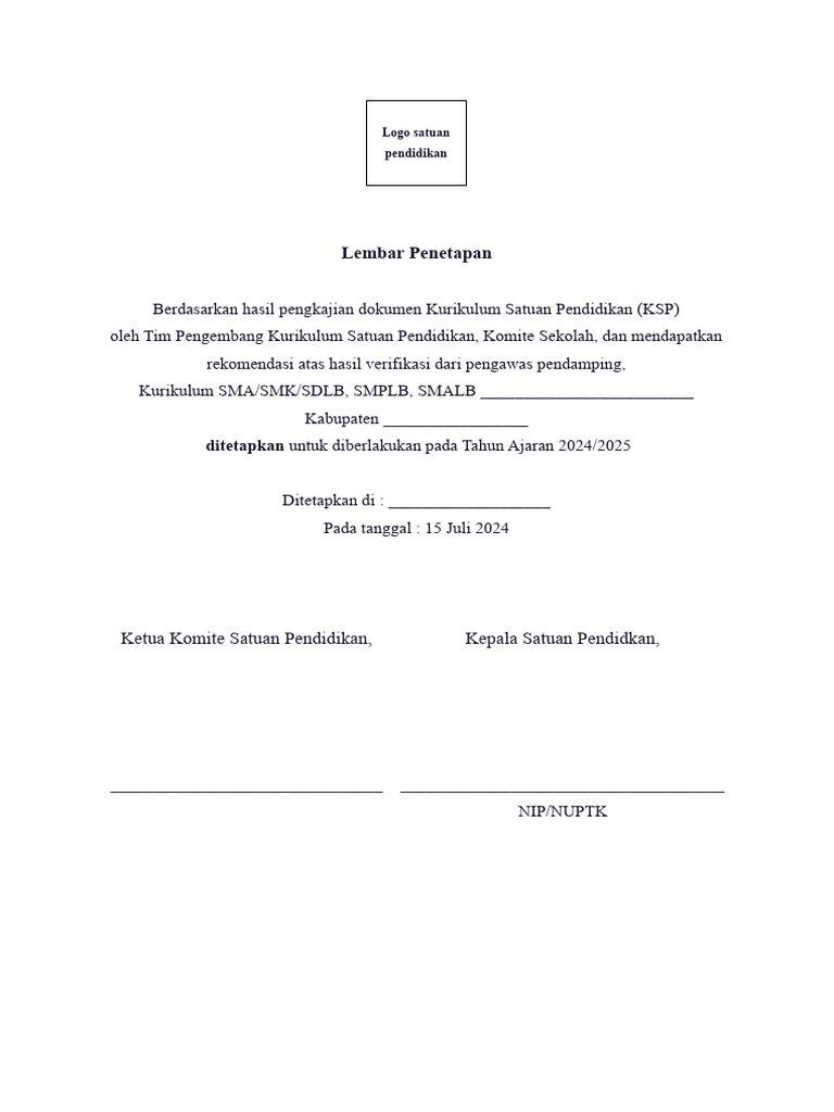 Lembar Penetapan KSP 2024/2025 | PDF